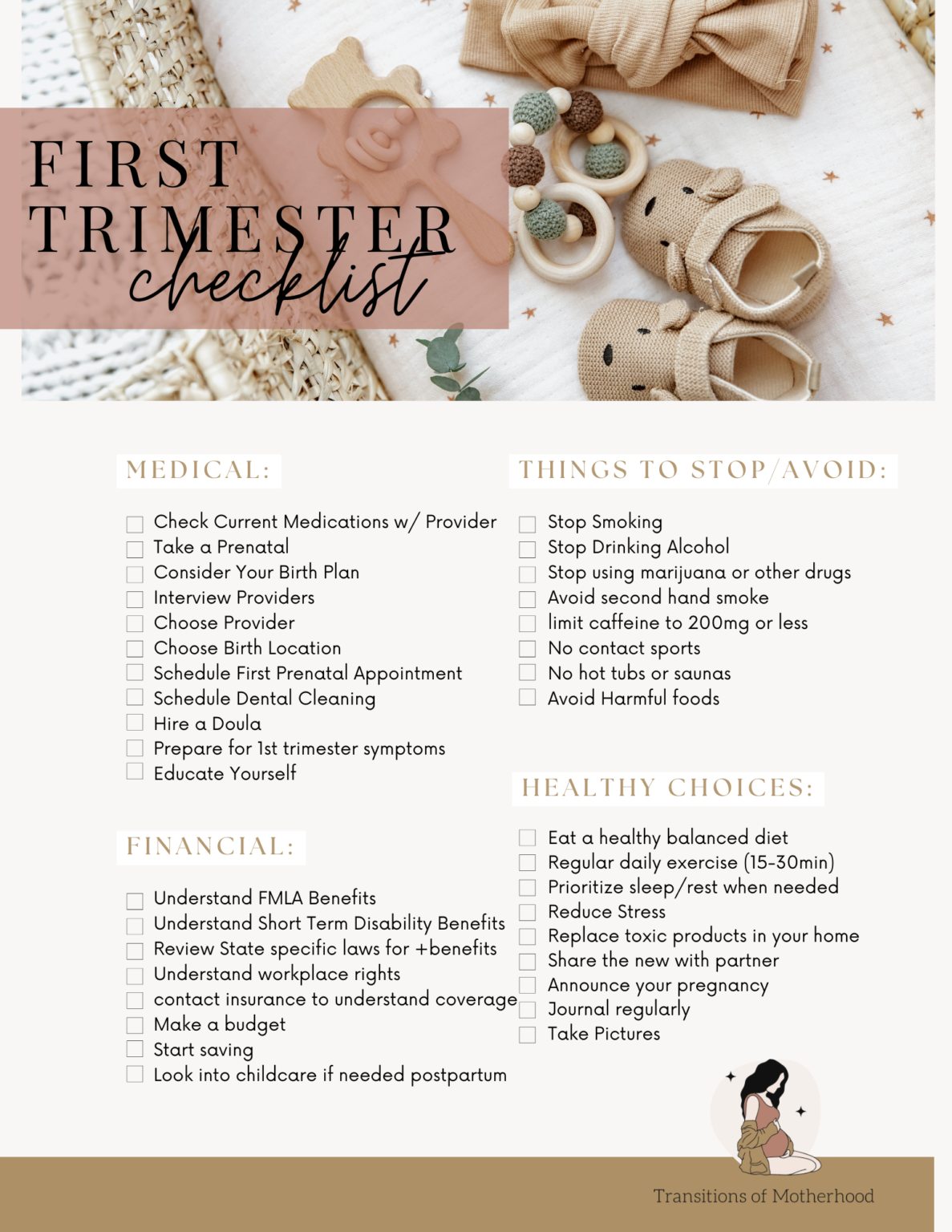 Best First Trimester Checklist for New Moms - Transitions of Motherhood
