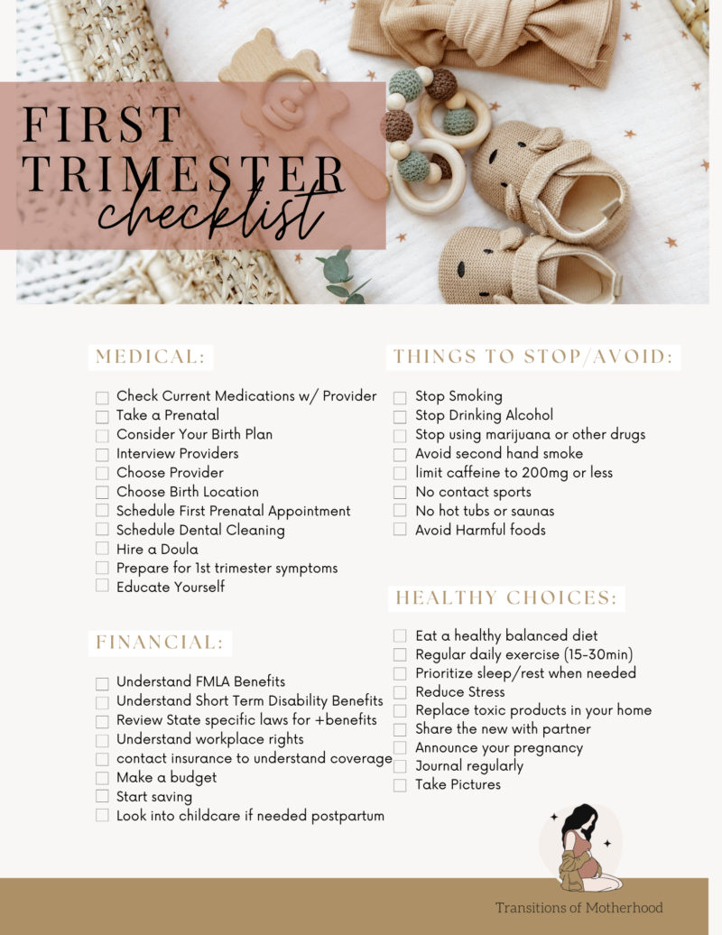 Best First Trimester Checklist for New Moms - Transitions of Motherhood